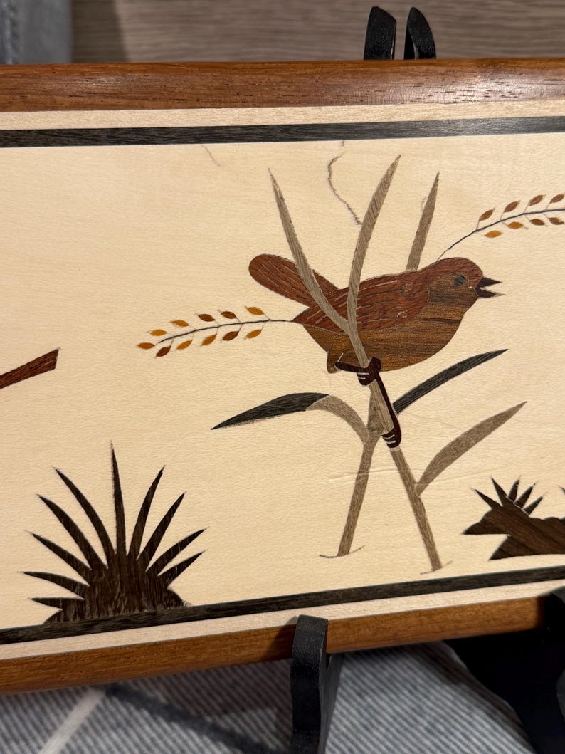 Vintage Hand Crafted Artisan 3 Birds Wood Inlay Marquetry Wall Hanging ...