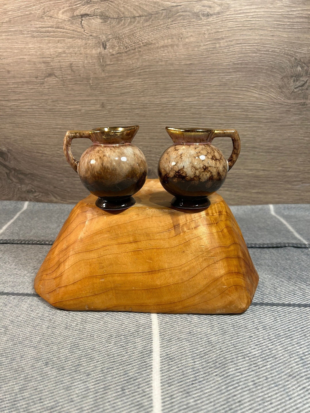 Vintage Mid Century 'foreign' Two Matching Small Gilded Art Pottery Jug ...