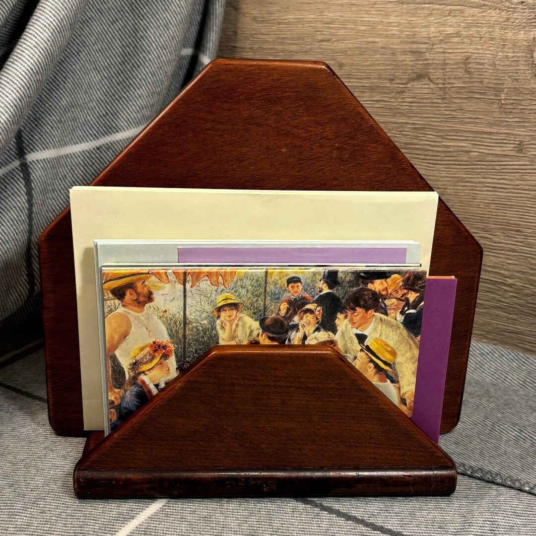 Vintage Brown Wood Letter Stand | Wooden Napkin and Serviette Holder ...