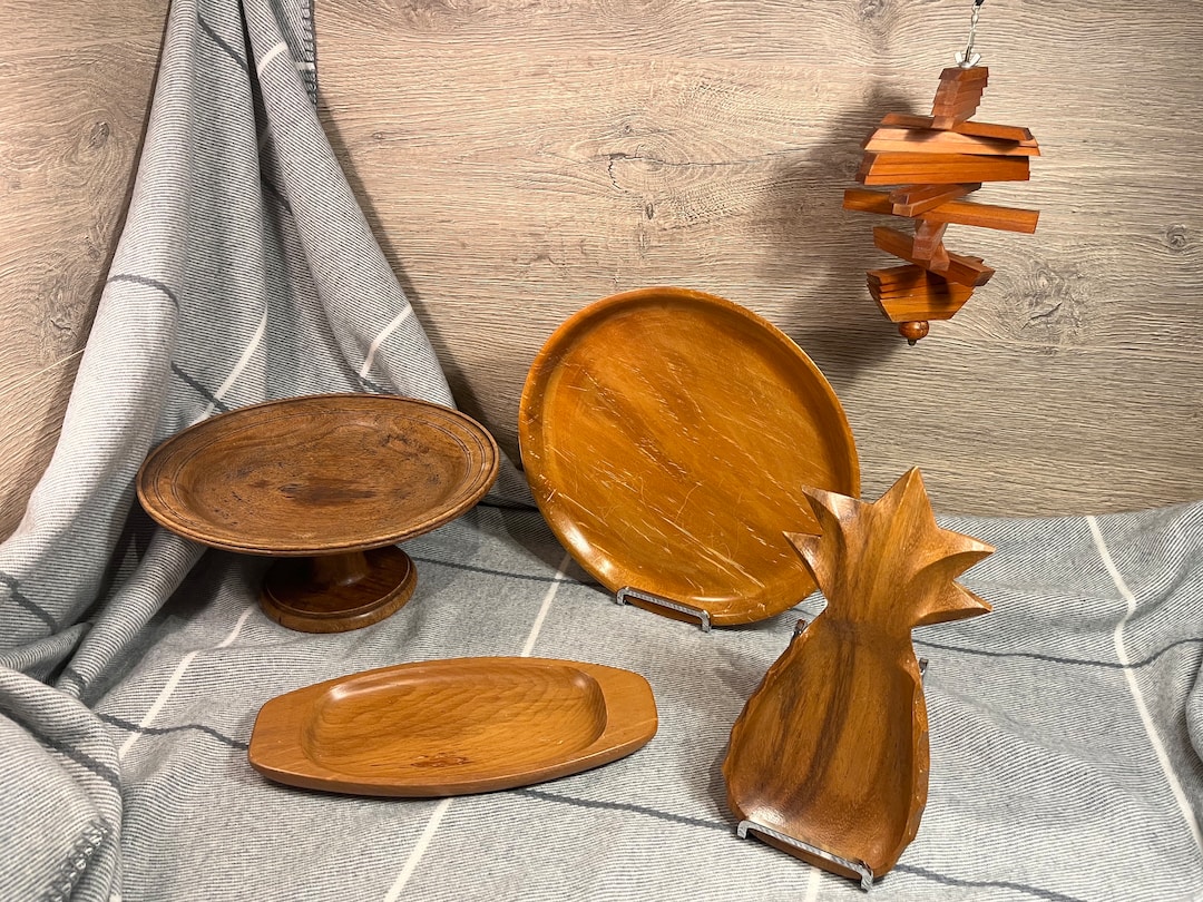 Vintage 1970s Mid Century Old Wooden Bundle of 5 Items Including New ...