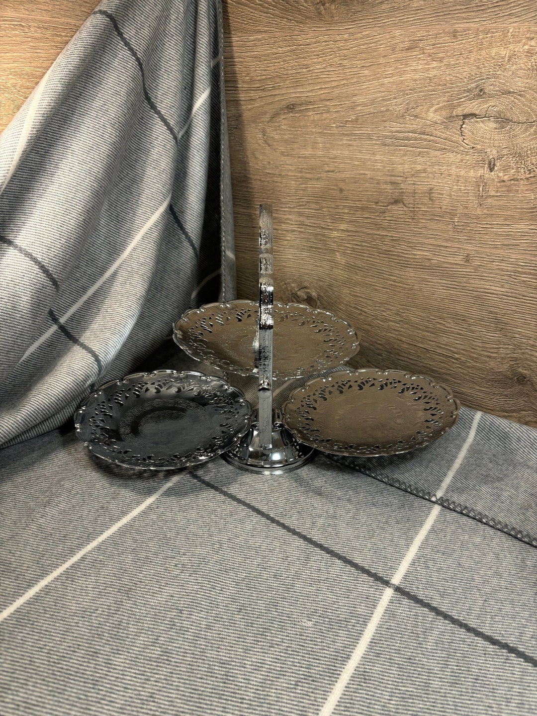 Vintage Silver Tone 3-tier Folding Filigree Metal Cake, Nibble & Snack ...