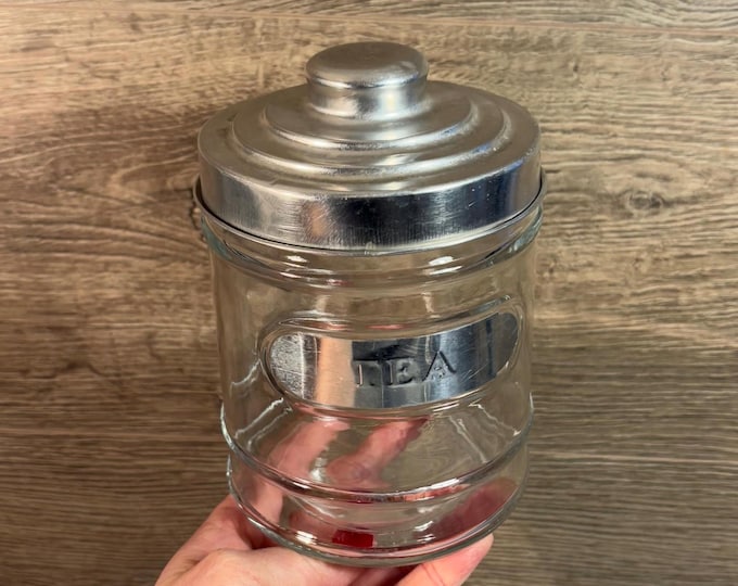 Vintage Clear See-through Glass Round Lidded Tea Jar Canister Pot With ...
