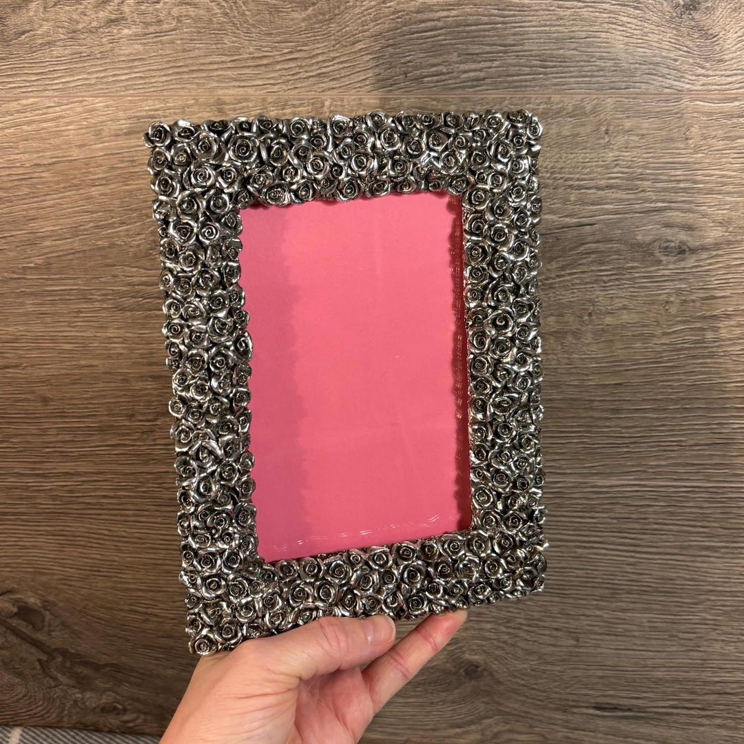 Vintage Sia Dense Heavy Silver Tone Rose Flower Heads Photo Frame ...