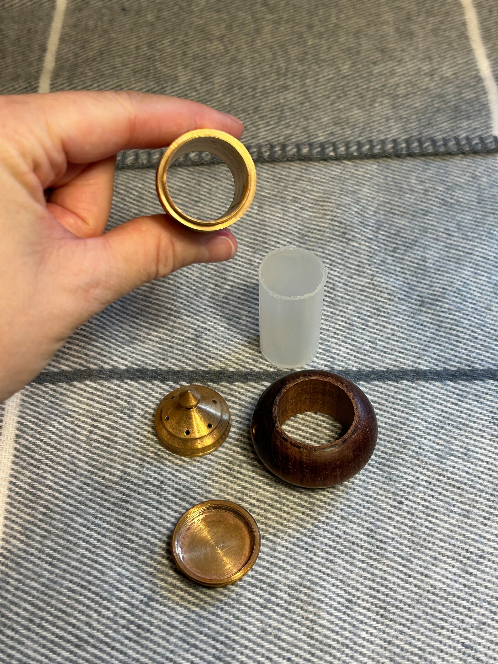 Vintage Brass and Walnut Gold Tone Wooden Salt and Pepper Shakers- 1 is ...