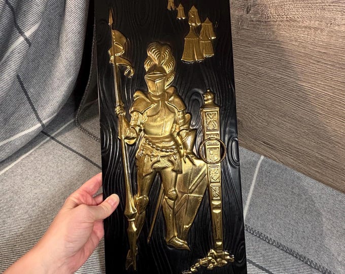 Vintage Medieval Knight Jousting Suit of Armour Pressed Brass Plaque ...