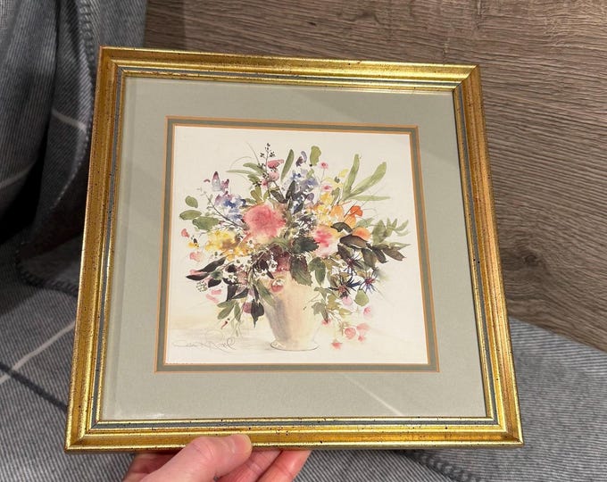Vintage Celia Russell Cottage Garden Bouquet Square Framed Print Wall ...