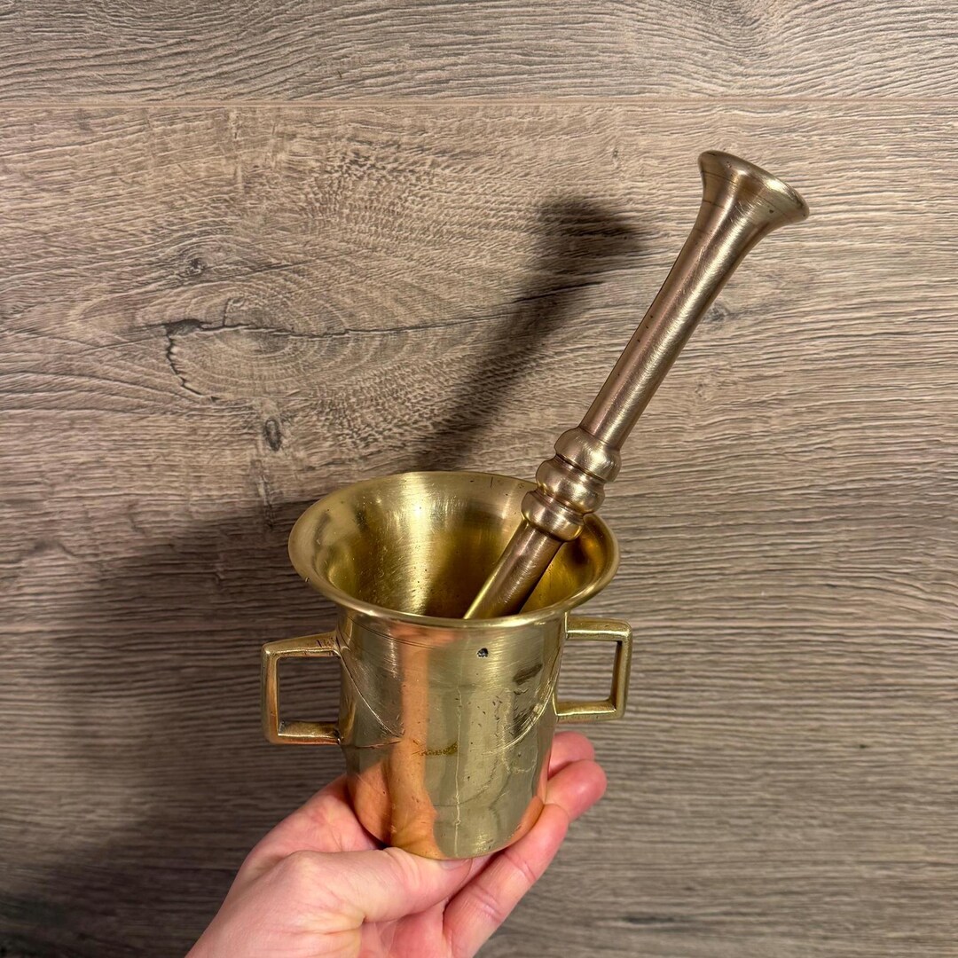 Vintage 1.4kg Victorian Brass Mortar & Pestle Set | Apothecary Chemist ...