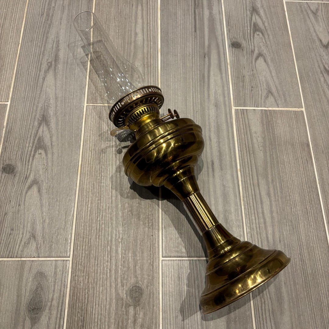 Vintage Duplex Brass Oil Lamp With Clear Glass Chimney- 57cm/22 ...