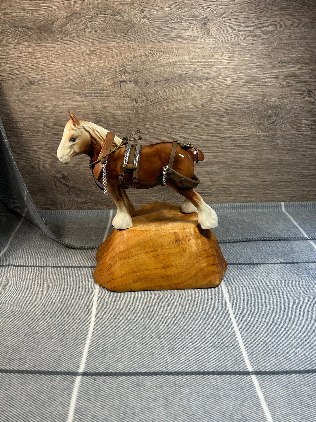 Vintage Brown Ceramic Pottery Harness Shire Horse Figurine Collectible ...