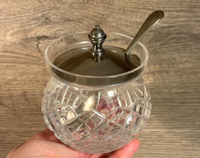 Vintage Stuart Crystal Lidded Round Preserve Honey Jam Jar With Spoon ...