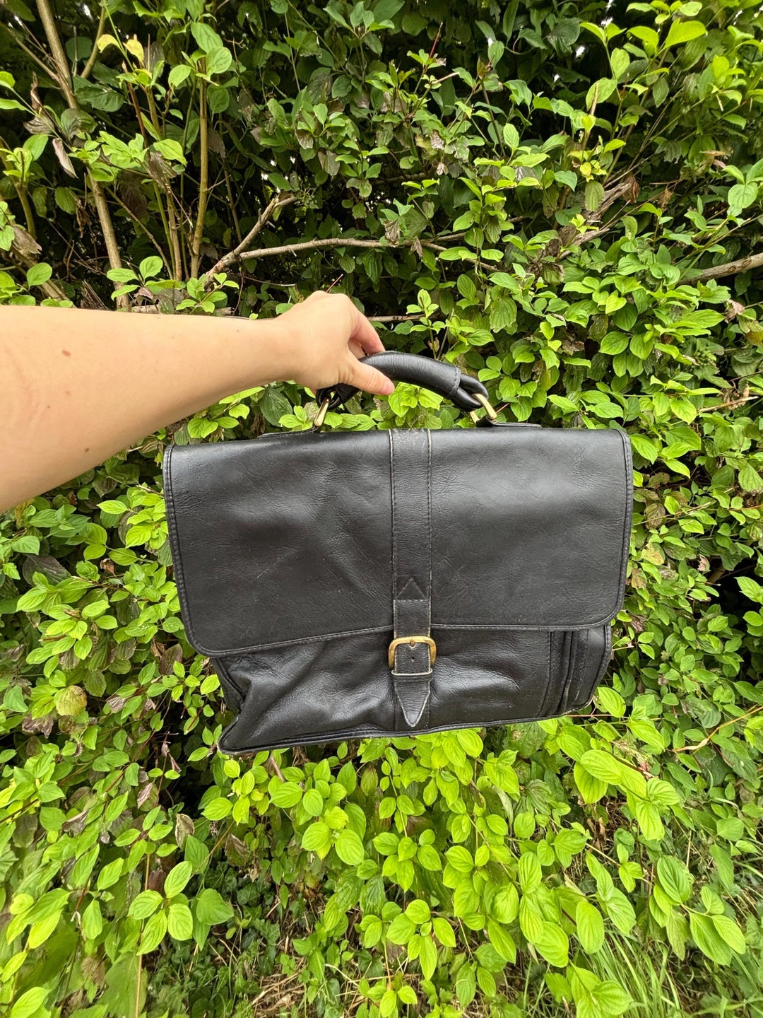 Vintage Black Leather Hidesign Briefcase Made in India No Strap Man's ...