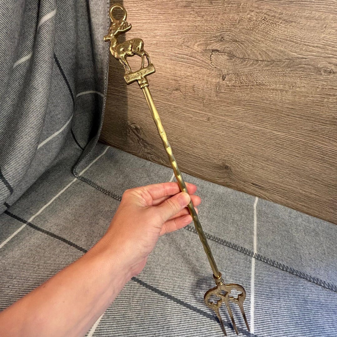 Vintage Brass Stag Toasting Fork | Forest Animal Fireplace Accessory ...