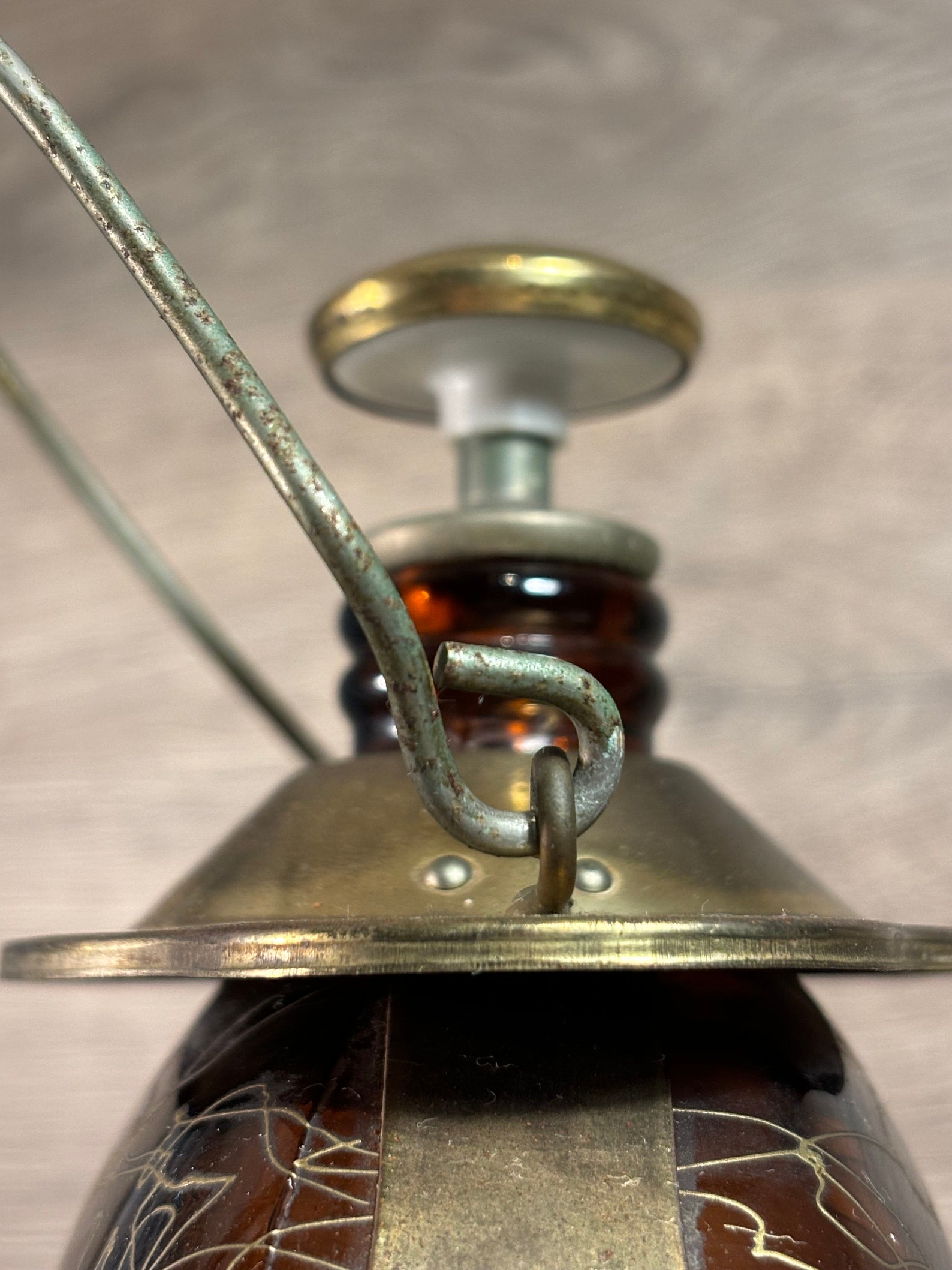 Vintage Mid Century Amber Brown Glass & Brass Musical Lantern Style ...