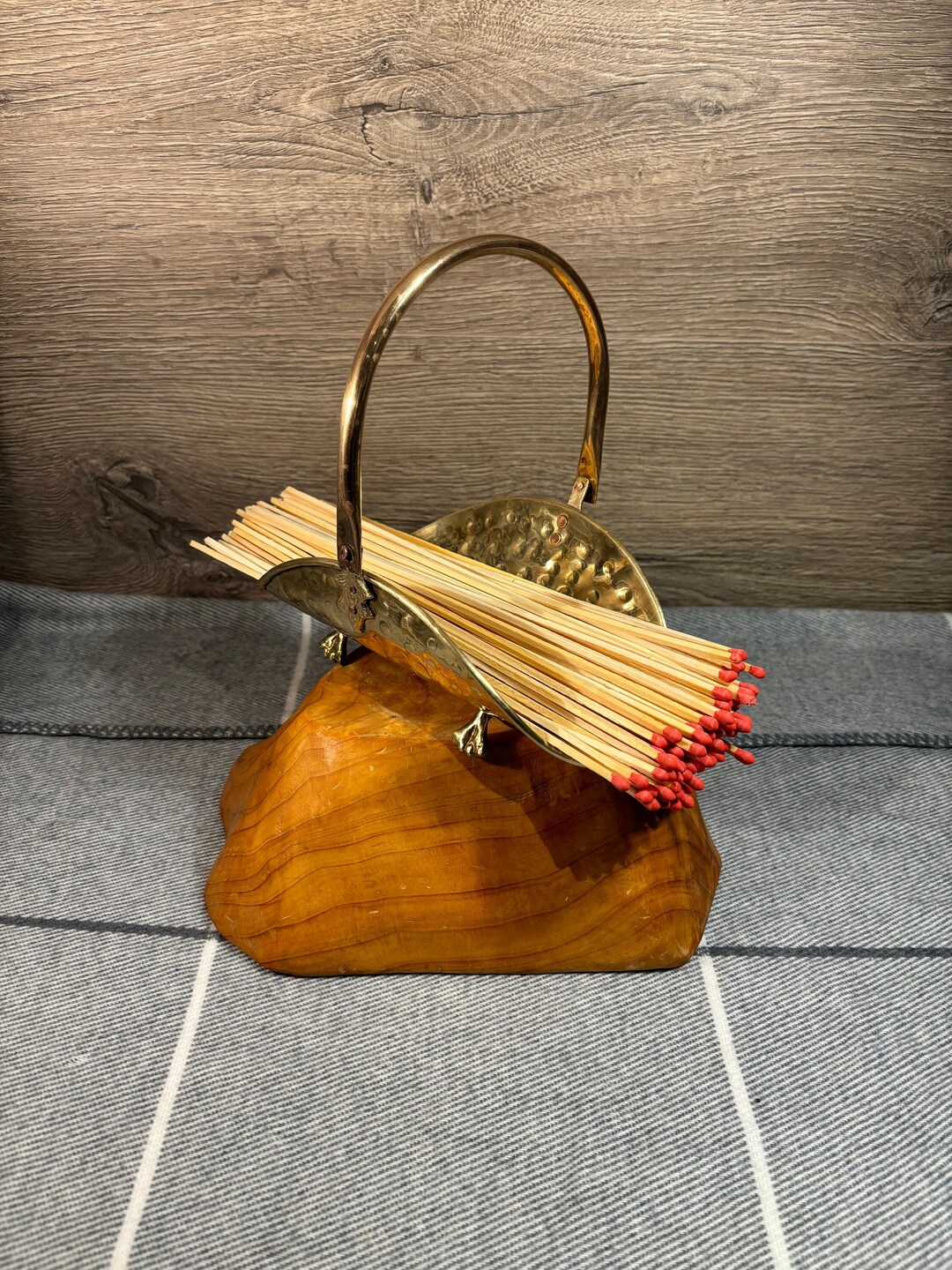 Vintage Mid Century Hammered Brass Claw Feet Mini Log Holder Basket ...