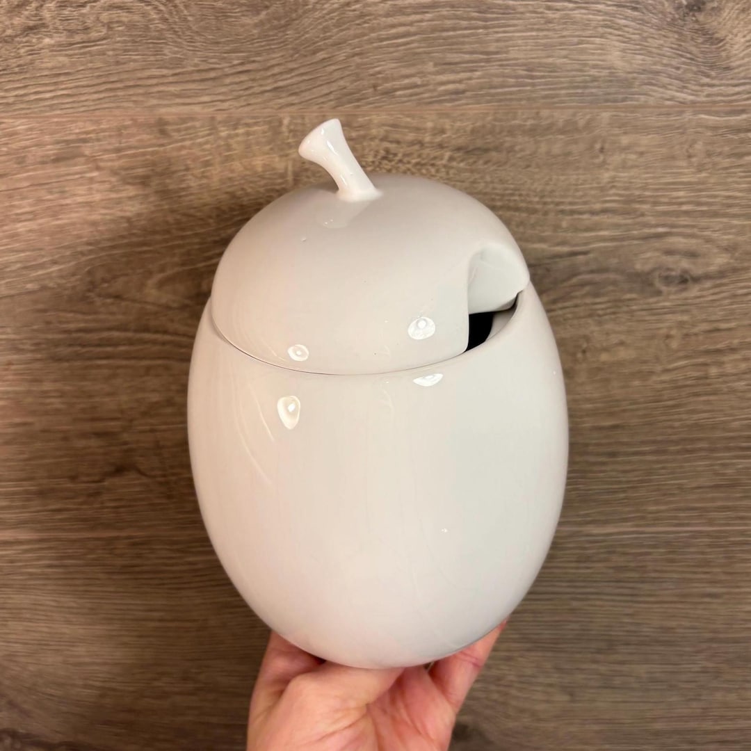 Vintage Minimalist White Acorn Shaped Jar With Slotted Lid | Pure White ...