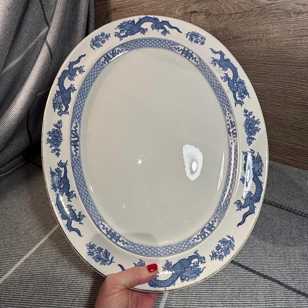 Vintage Booths Silicon China Made in England Large Oval Blue & White ...