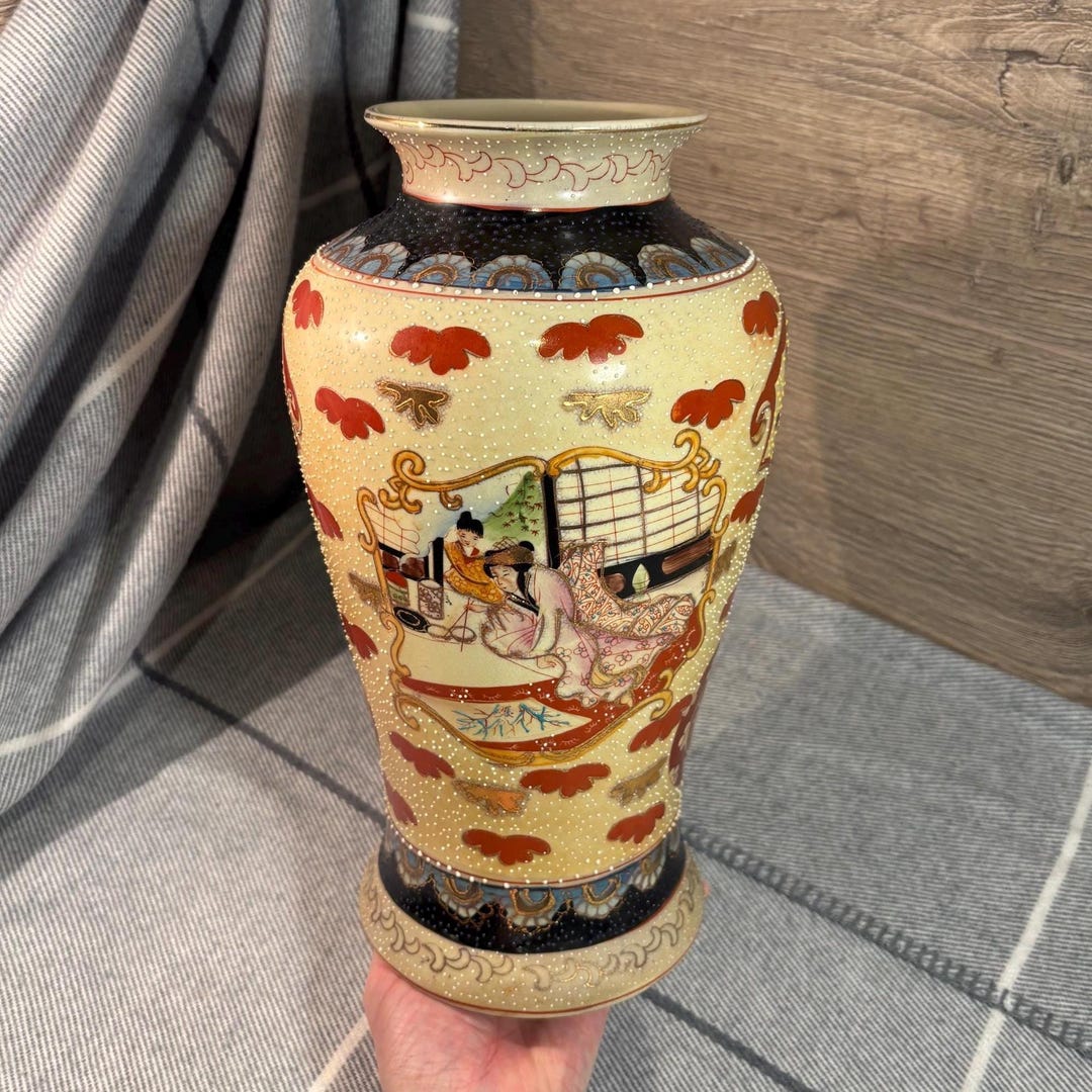 Vintage Japanese Hand Painted Large Tall Moriage Vase | Oriental Home ...