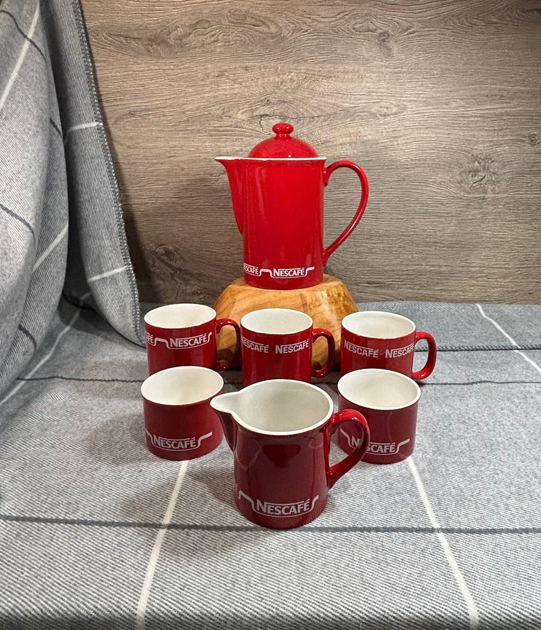 Vintage 1990s Large Red Ceramic Nescafe Coffee Pot Set Retro Red 90s ...