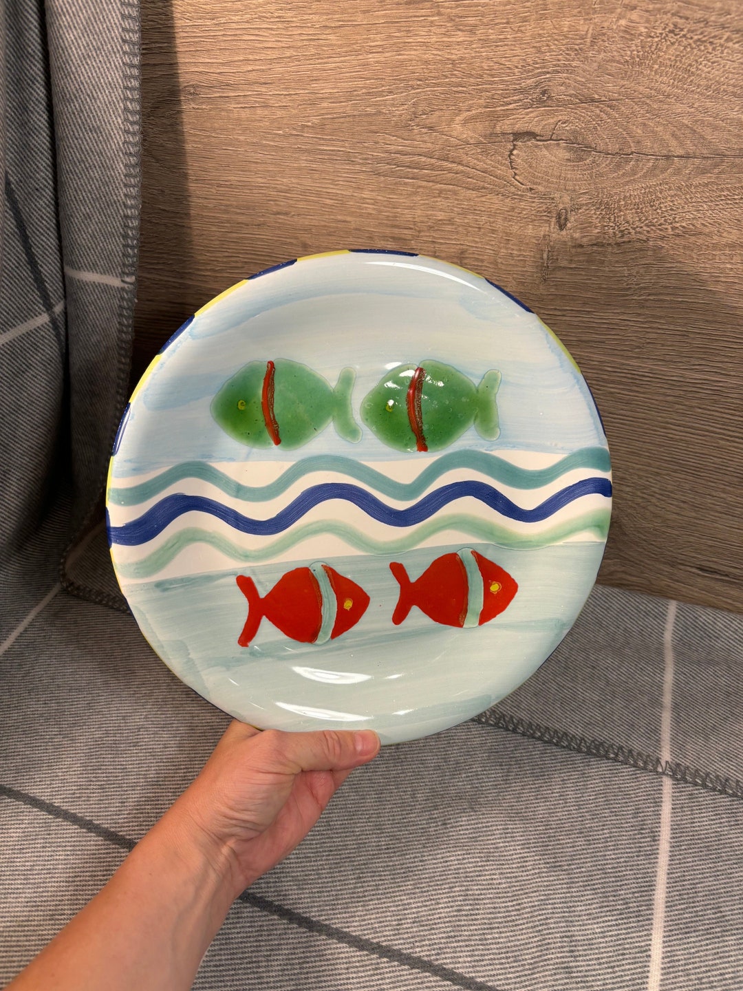 Vintage Hand Painted Fish Plate Wall Hanging Mediterranean Sea Life ...