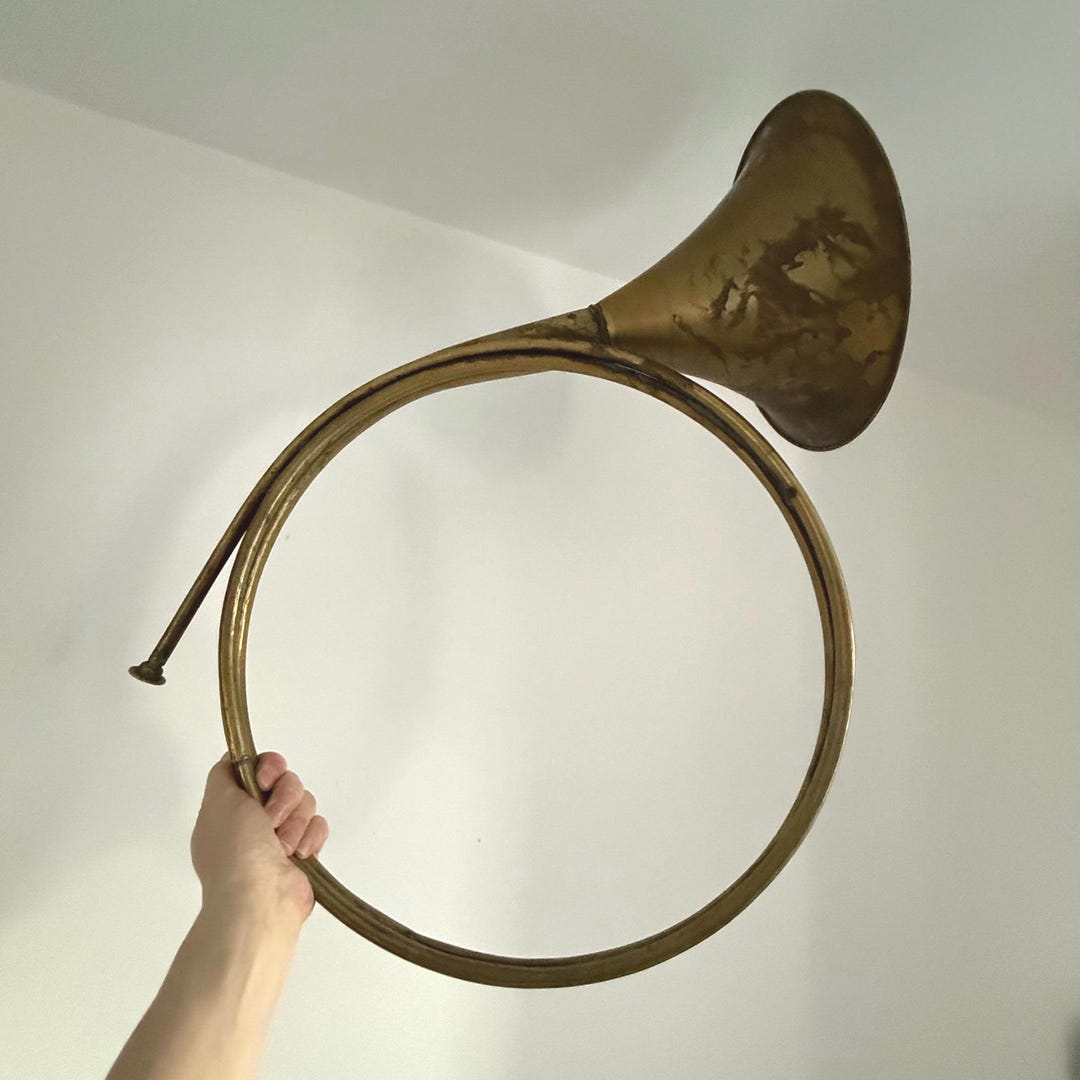 Vintage Large Copper Hunting Horn | Old Big Dented Patinated Music ...