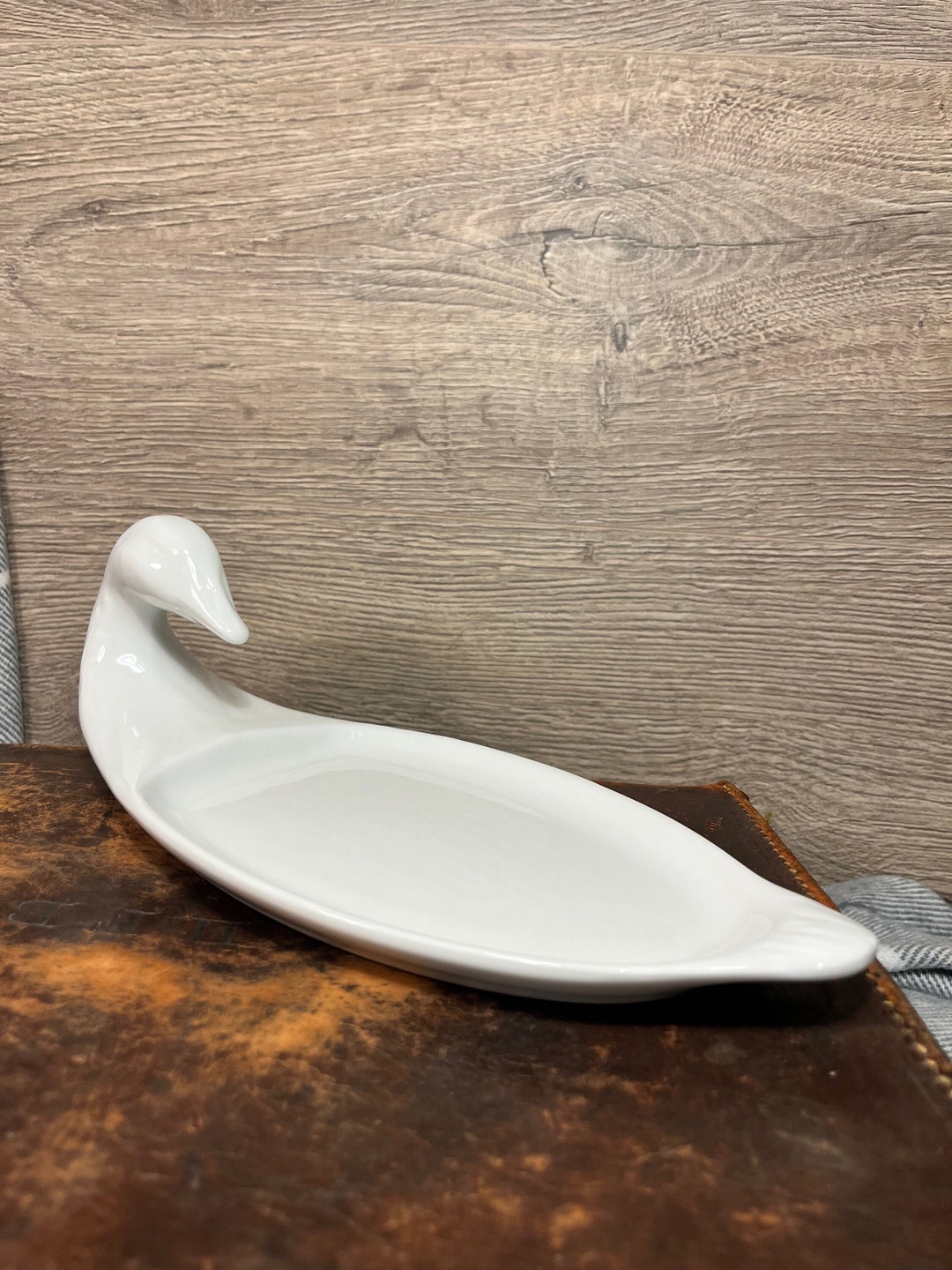 Vintage Apilco France Minimalist White Porcelain Duck Shaped Long ...