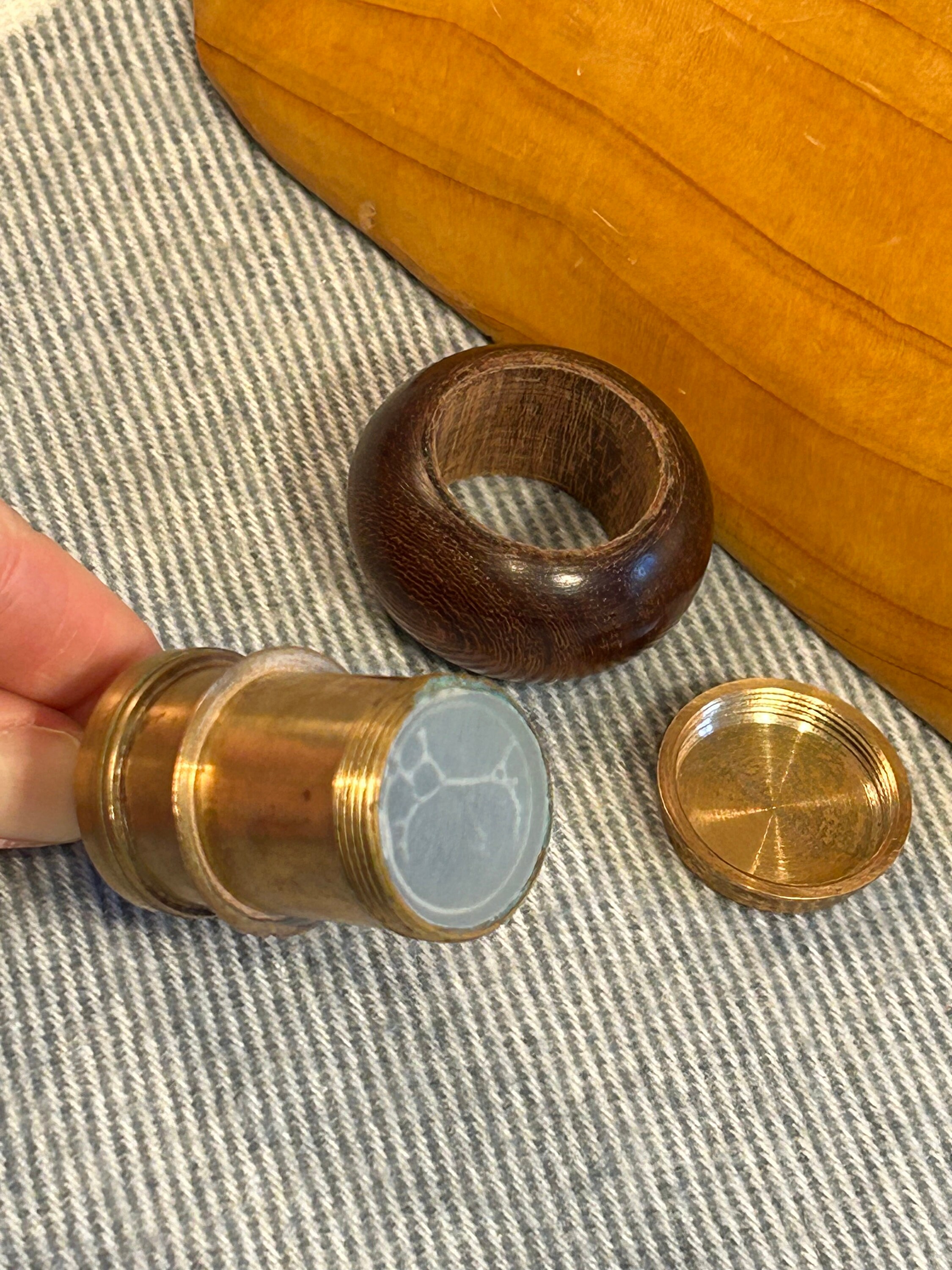 Vintage Brass and Walnut Gold Tone Wooden Salt and Pepper Shakers- 1 is ...