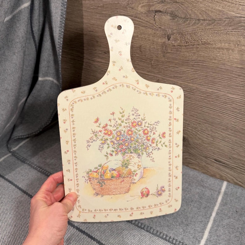 Vintage Retro Flower Bouquet & Fruit Basket Motif Melamine Chopping ...