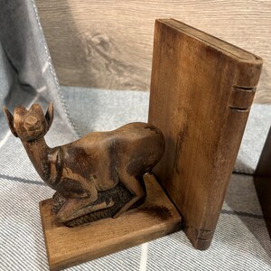 Vintage Hand Carved Dark Wood Antelope Ruminant Mammal Bookends | Very ...