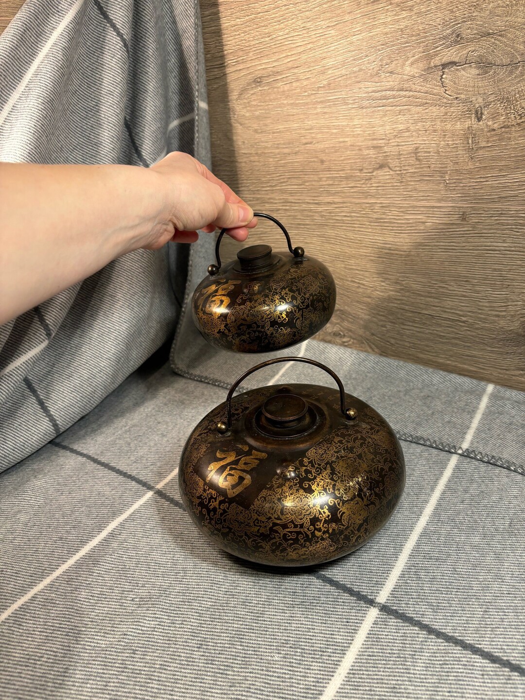Vintage Antique Chinese Lightweight Bronze Short & Round Lidded Hot ...