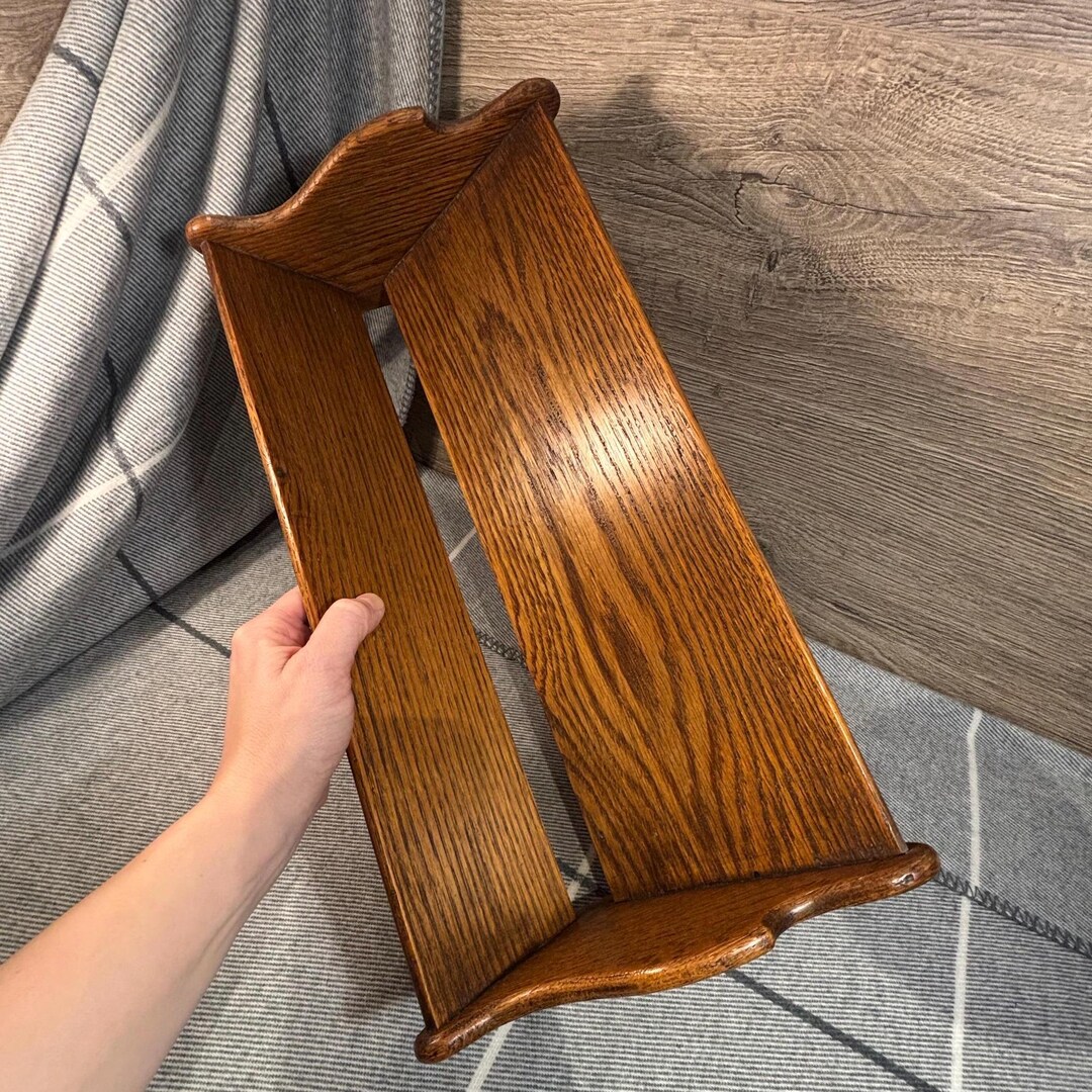 Vintage Hand Crafted Dark Wood V Shape Shelf Book Rest Rack | Wood ...
