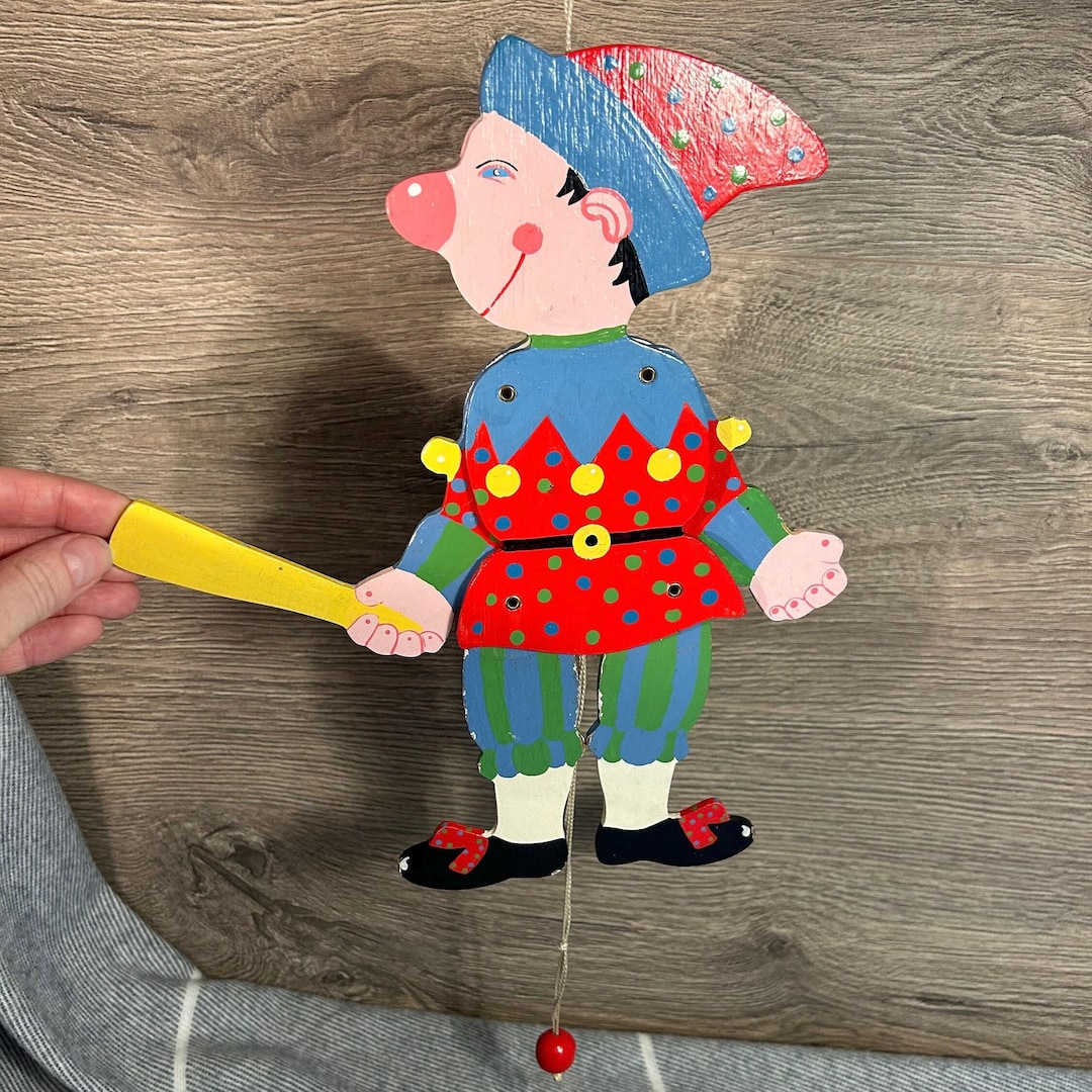 Vintage Collectible Wood Art Colourful Costume Animated Happy Jester ...