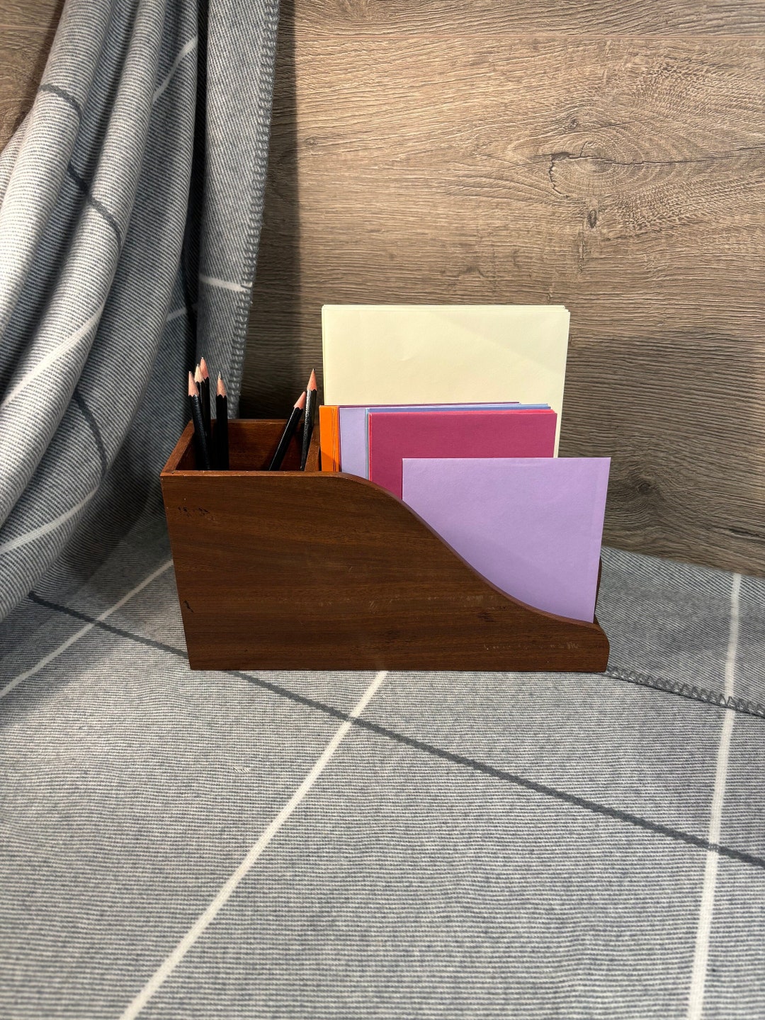 Vintage Hand Crafted Brown Wood Letter and Envelope Rack MCM Study ...