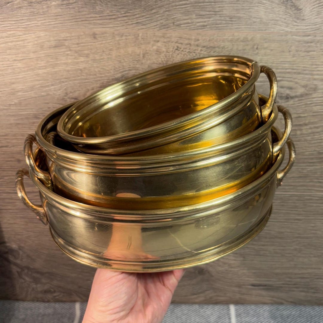 Vintage Set of Three Graduated Oval Brass Trays | Decorative Gold Tone ...