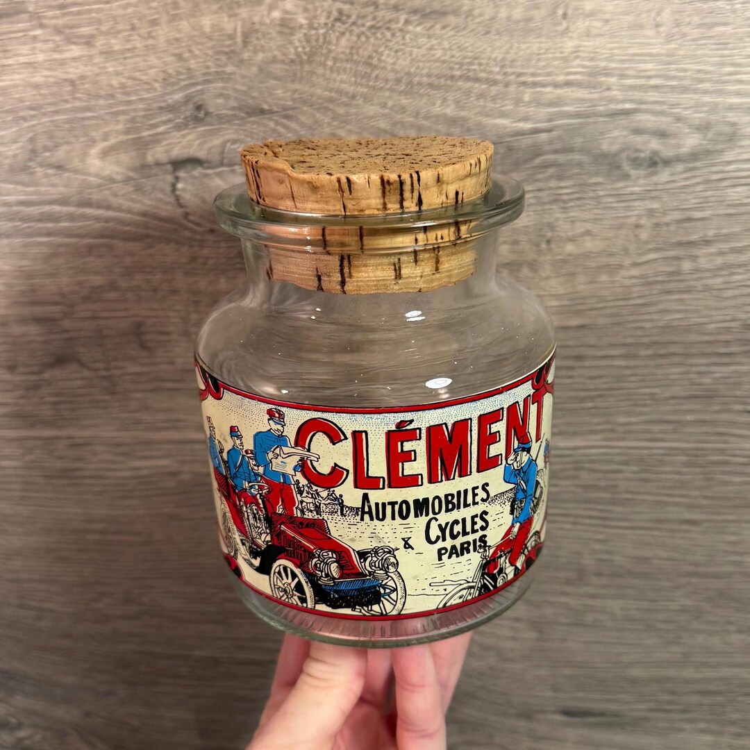 Vintage Clément Automobiles & Cycles Paris French Round Clear Glass Jar ...