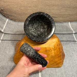 Vintage Hand Crafted Black Stone Rock Mortar and Pestle Kitchen ...