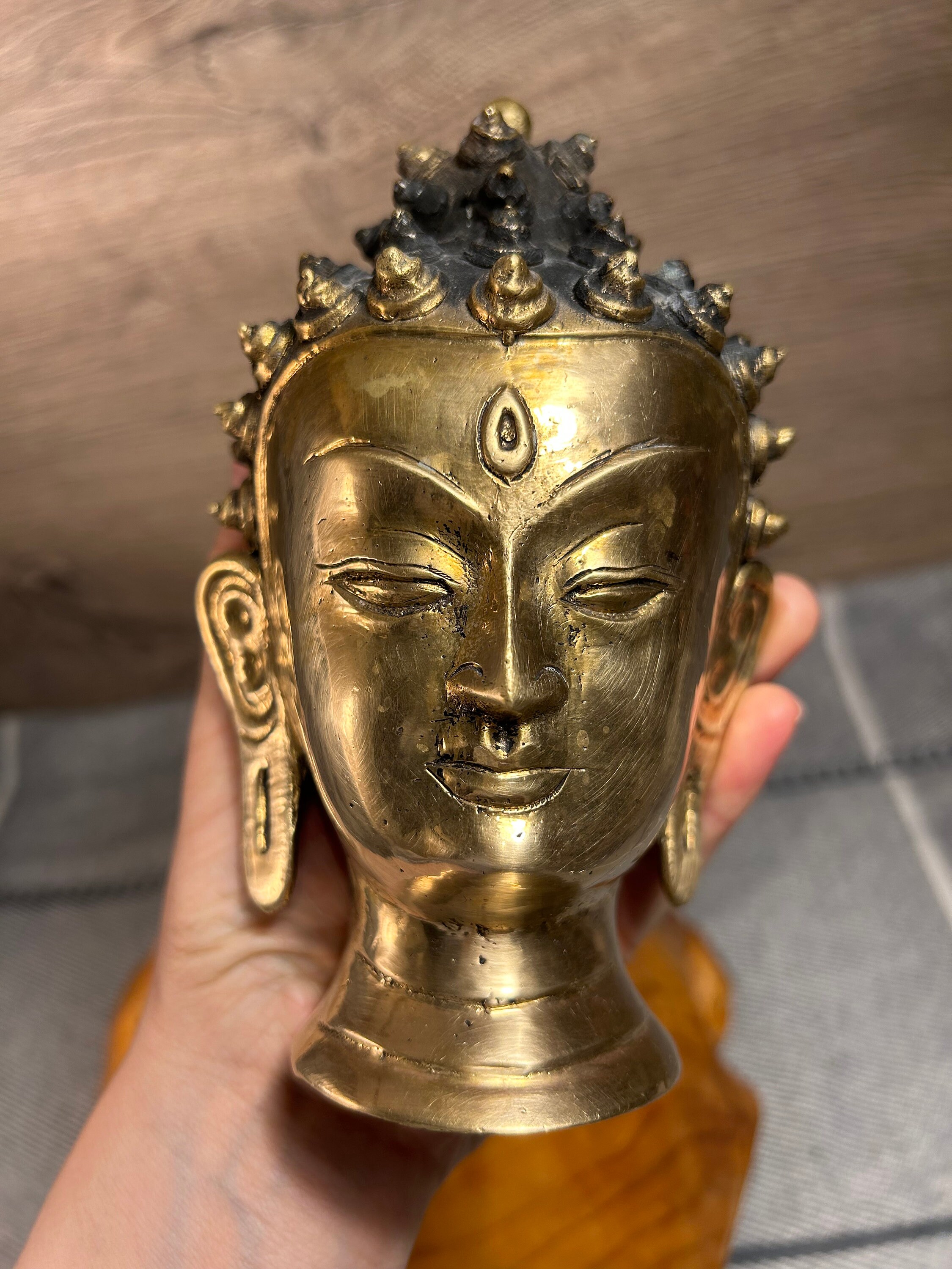Vintage Antique Solid Brass Buddha Head Oriental Home Decor | Tibetan ...