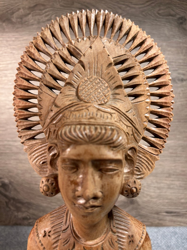 Vintage Balinese Art Hand Carved Wooden Sculpture of a Bare Breasted ...
