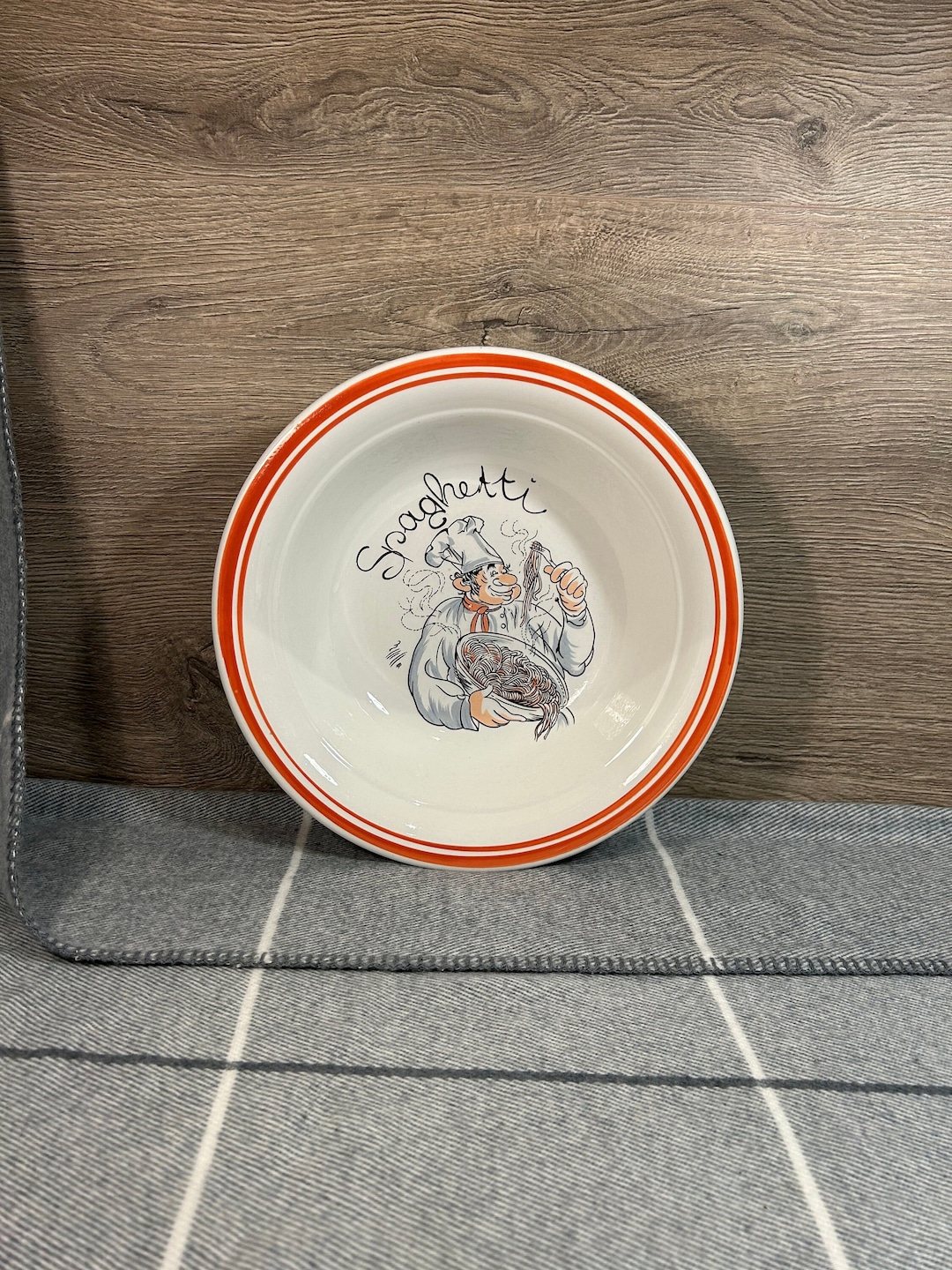 Vintage Large Round Happy Spaghetti Chef Pasta Gourmet Korean Serving ...