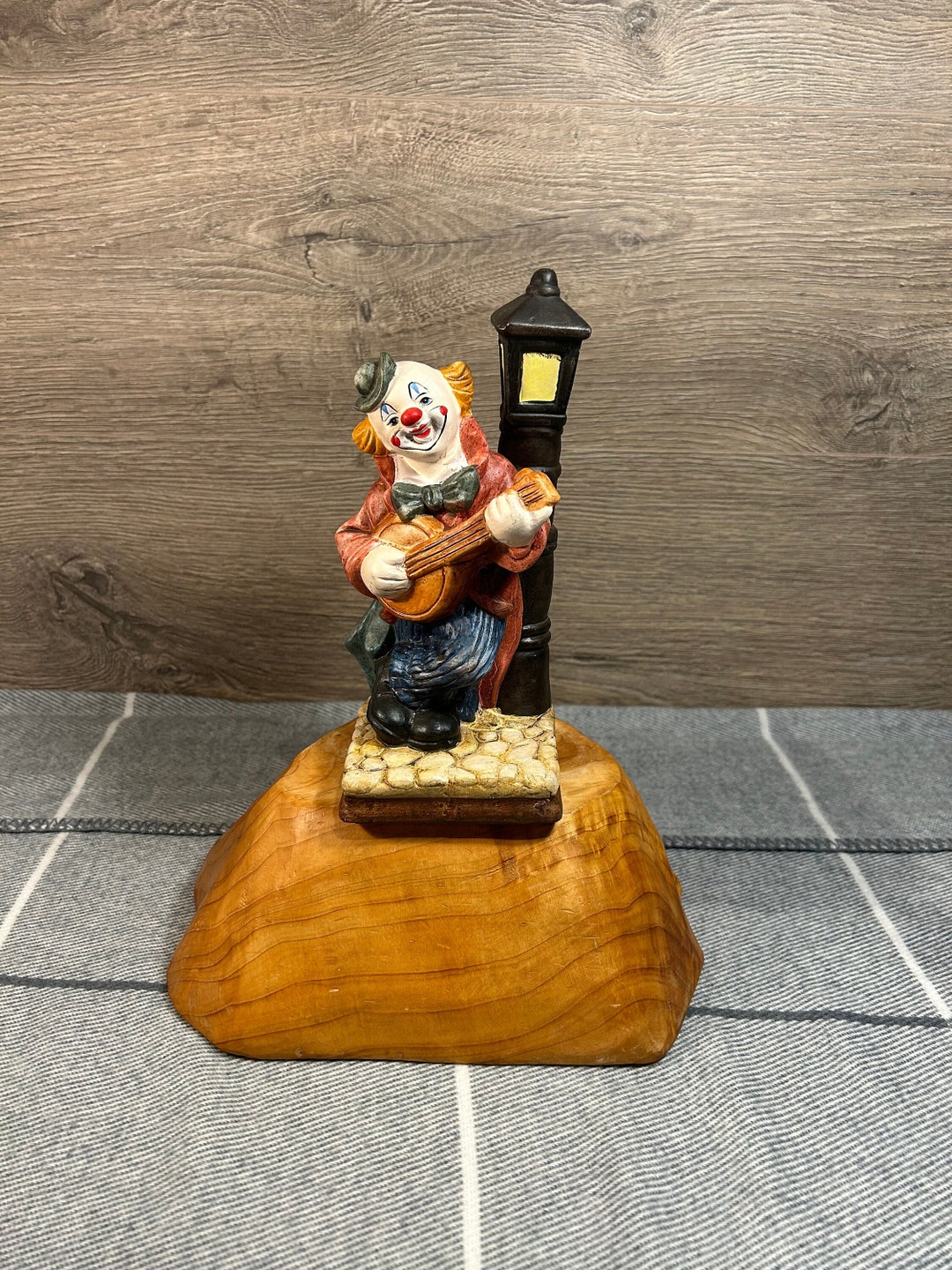 Vintage Happy Smiley Clown Playing a Banjo & Leaning Against an Old ...