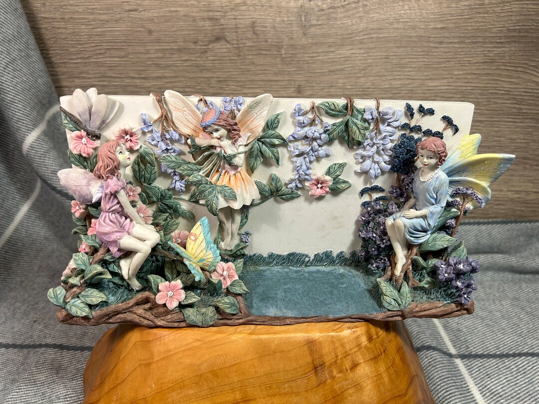 Vintage Ceramic Resin Fairy 3D Fay Peri Elf Doll Scene Flower Scene ...