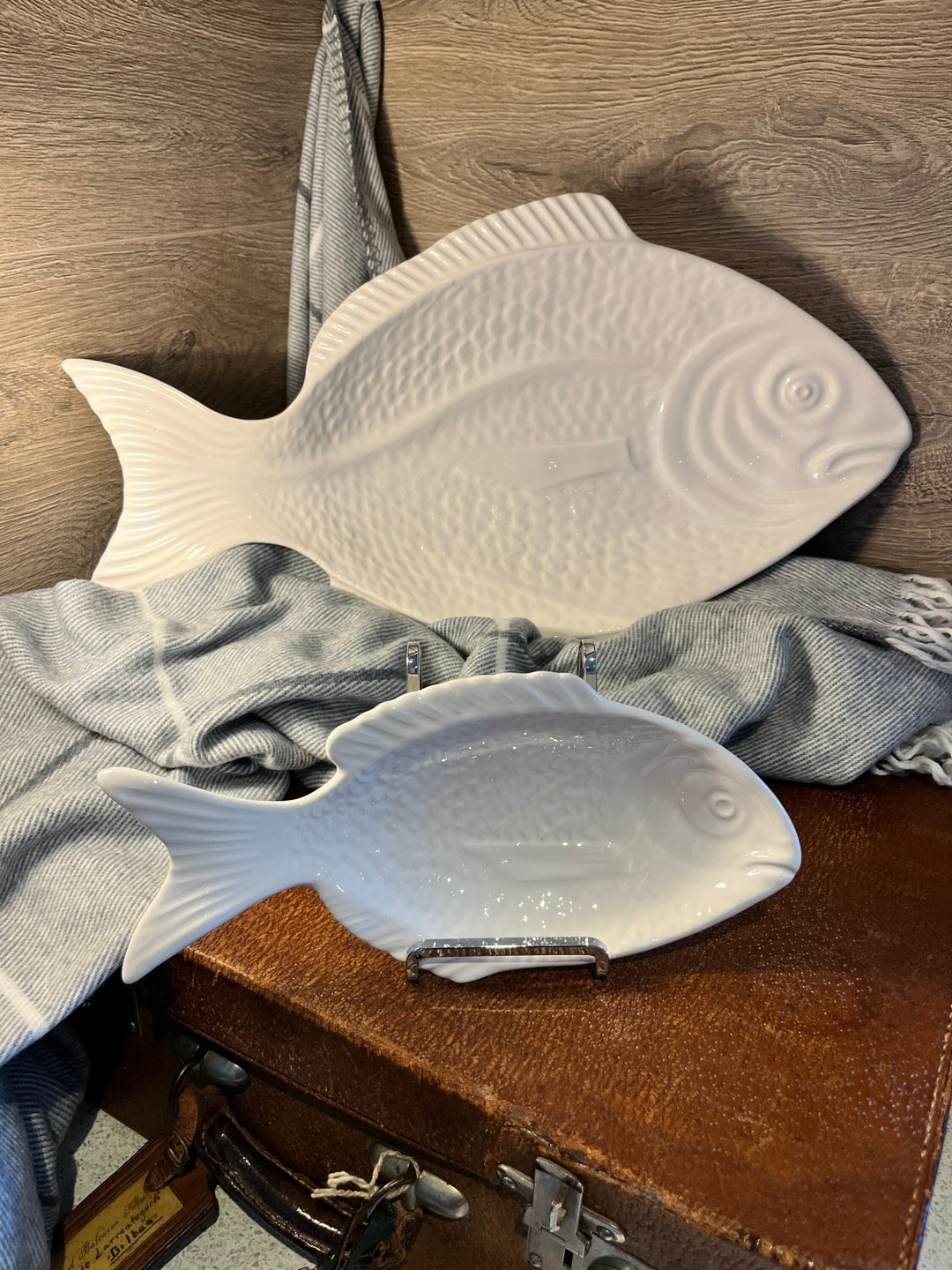 Vintage Ceramic White Glaze Large Fish Platters X2 From Portugal - Etsy