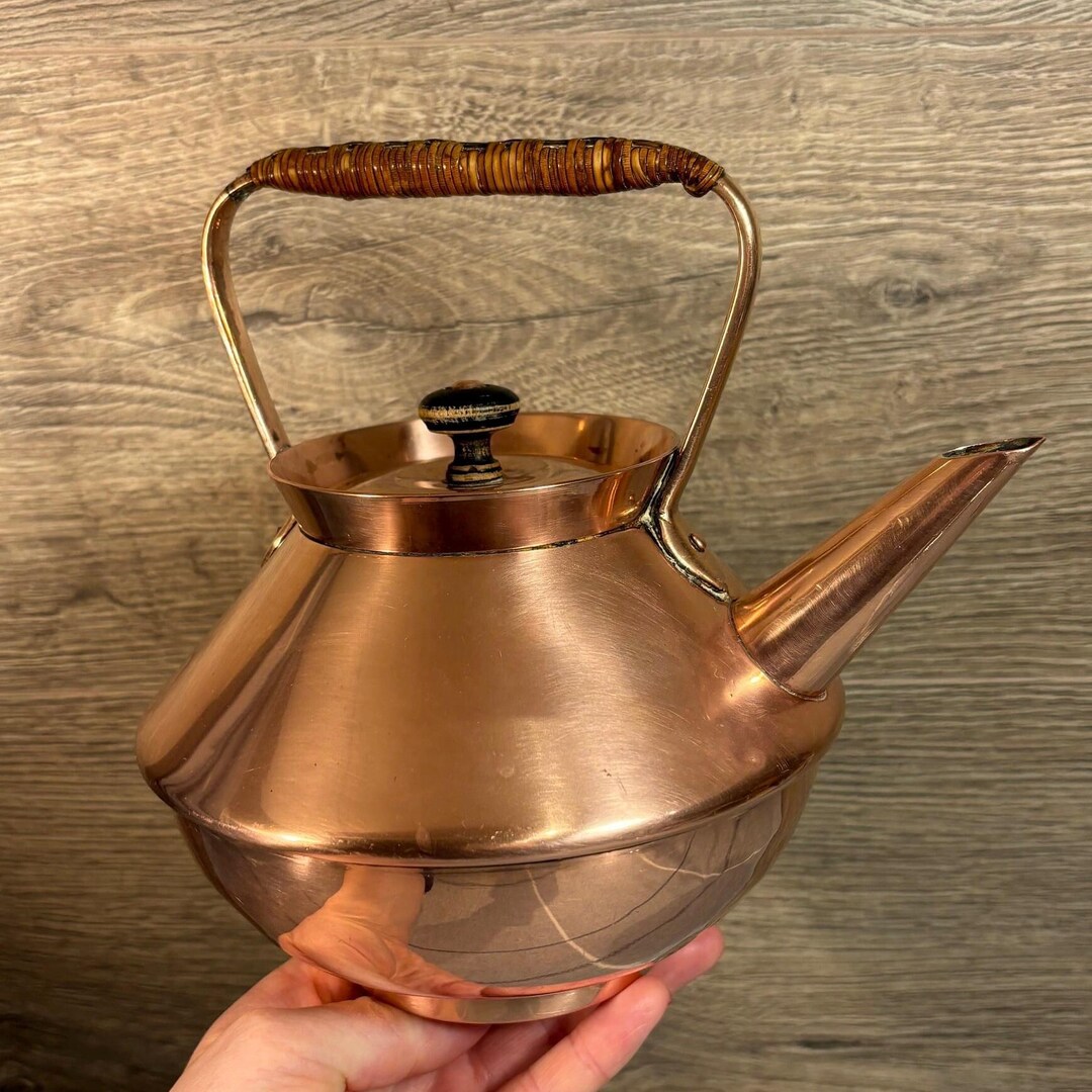 Vintage Mid Century Wicker Handle Copper Kettle | MCM Modernist ...