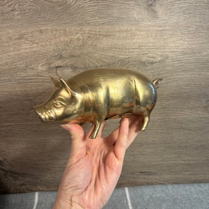 Vintage Mid Century Heavy Solid Brass Porker Pig Statue Piggy Bank ...