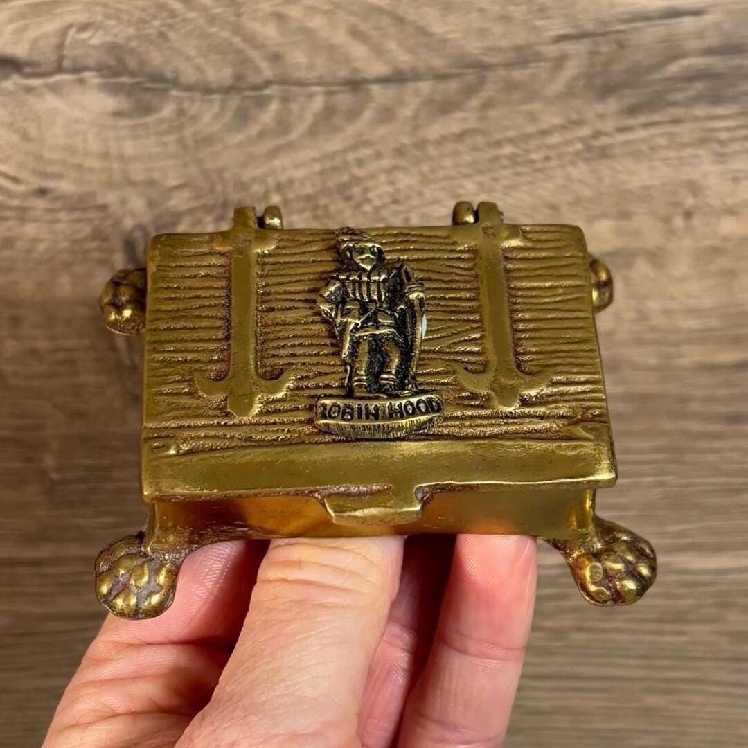 Vintage Solid Brass Lion Claw Footed Small Box With Hinged Robin Hood ...