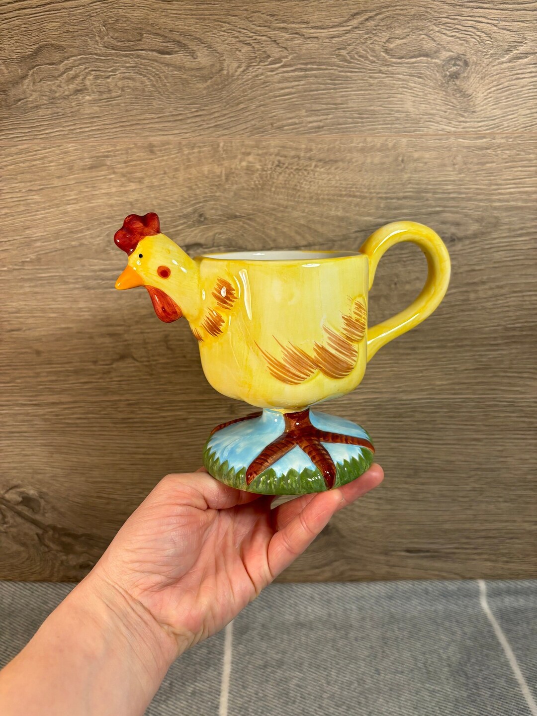 Vintage Figural Pedestal Chicken Mug Whimsical Fun Poultry Kitchenalia ...