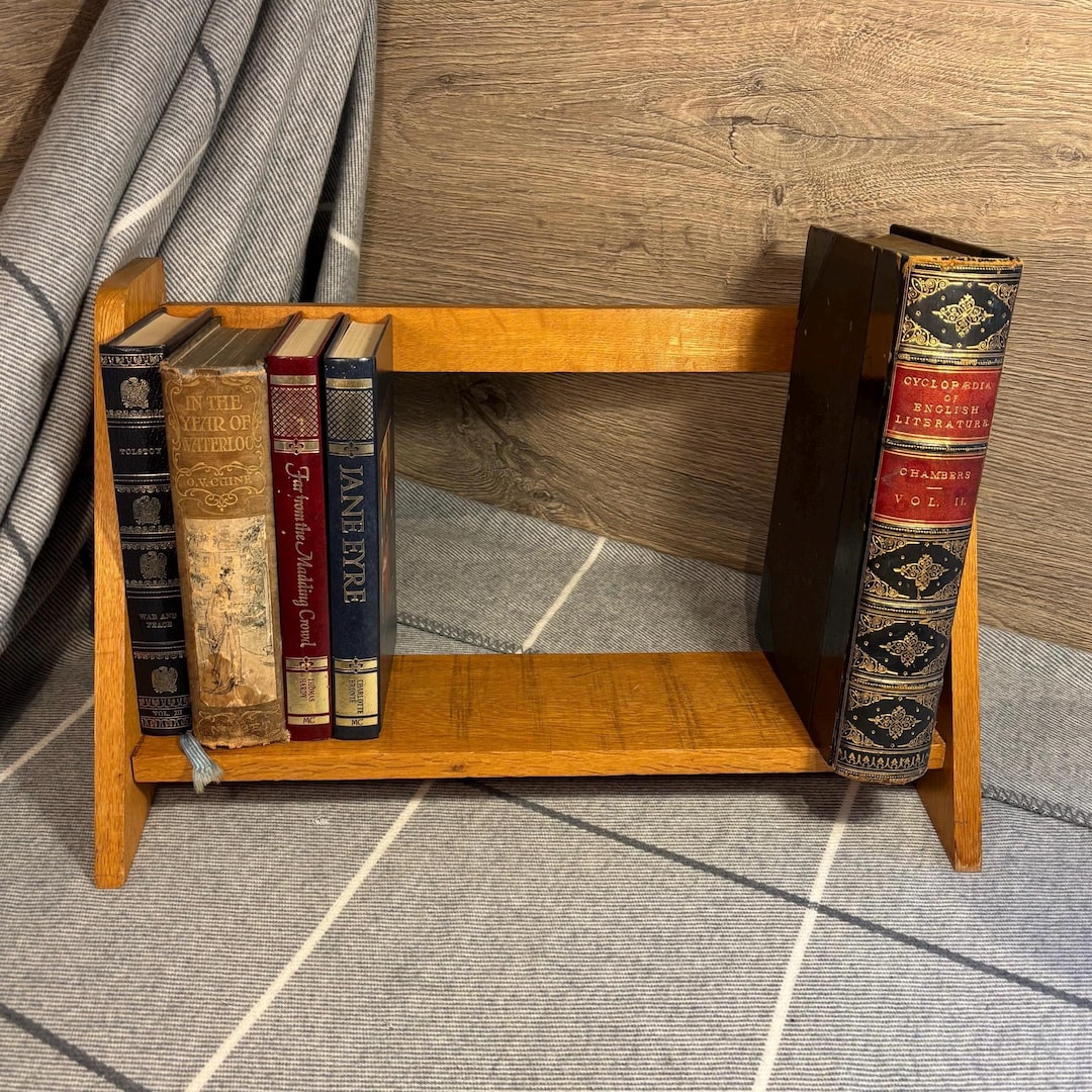 Vintage Mid Century Wooden Table Top Book Shelf | MCM Retro Tilted Book ...