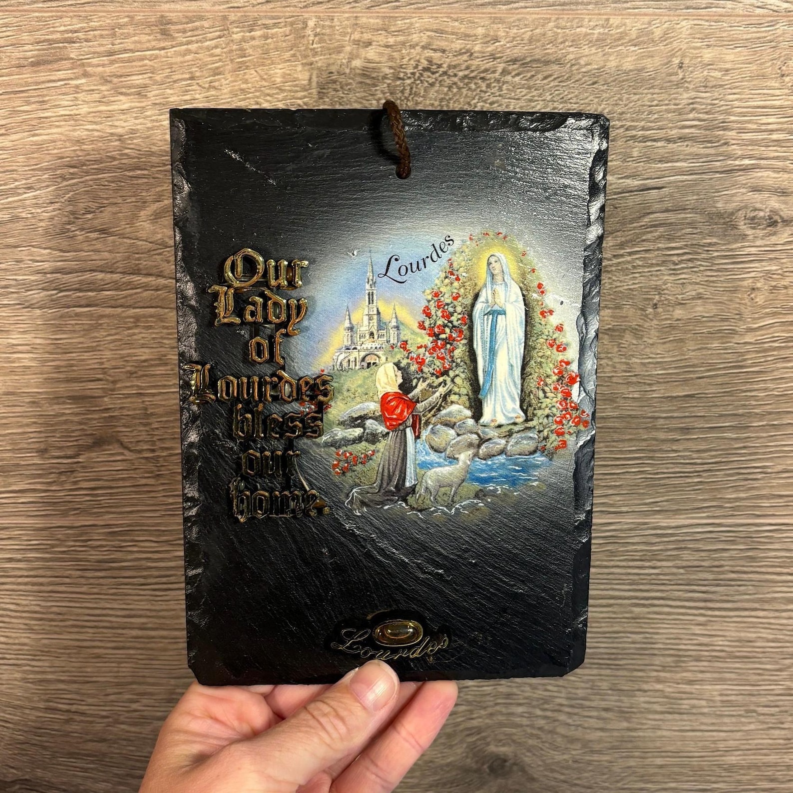 Vintage Slate Stone Lourdes Apparition Ornamental Wall Hanging ...