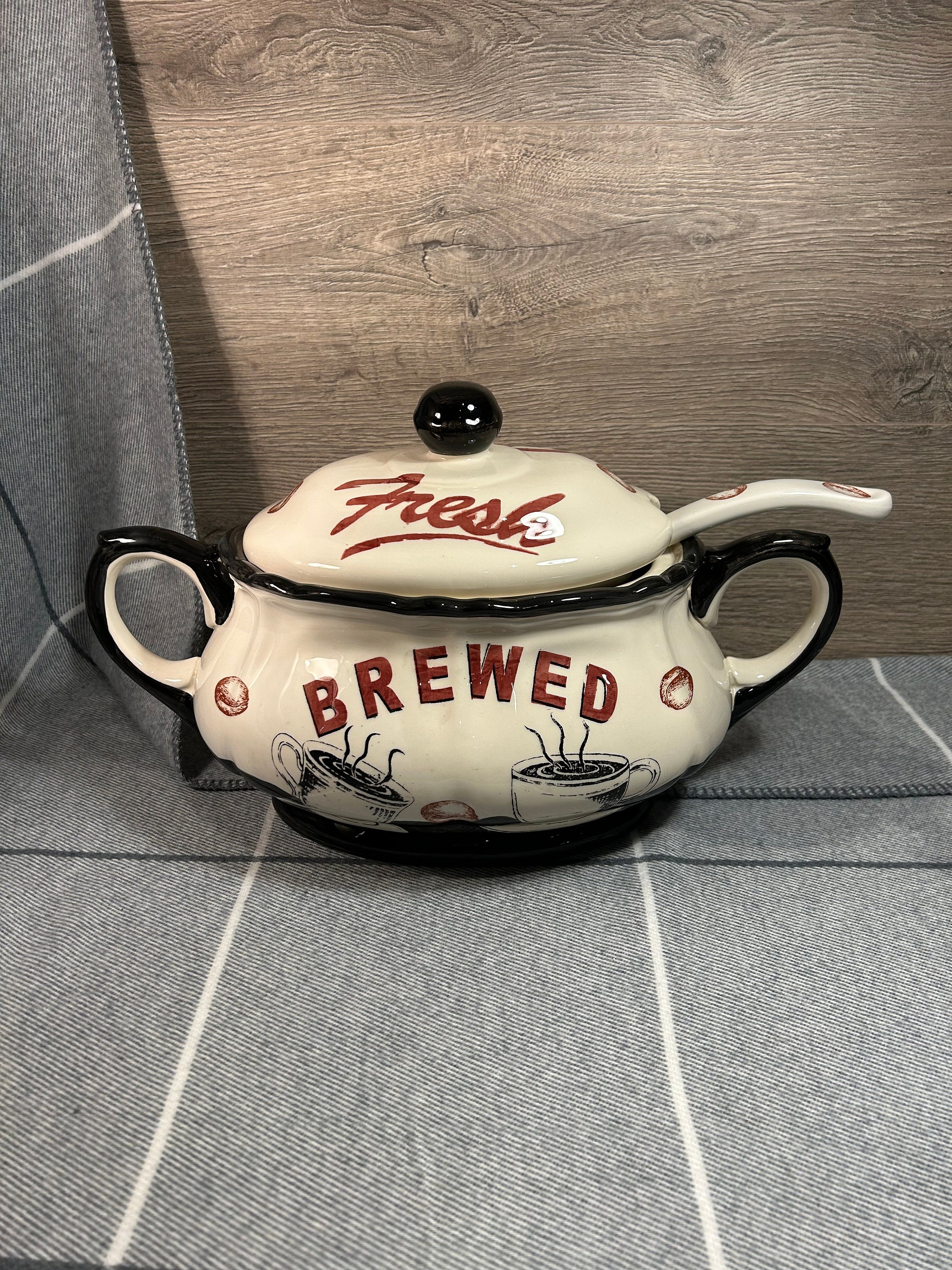 Vintage Hand Painted Giant Ceramic Cafe Nostalgia Fresh Brewed - Etsy