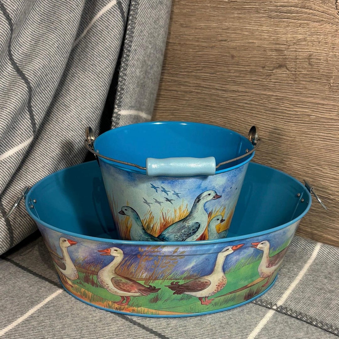Vintage Norma Unused Tin Pail Bucket & Oval Basin Bath Tub Made in ...