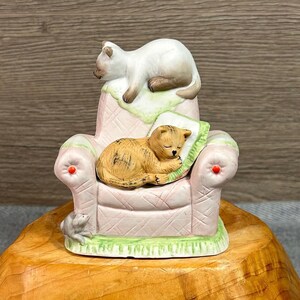 Vintage Bisque Matt Finish Cheeky Grey Mouse & Cats Sleeping on ...